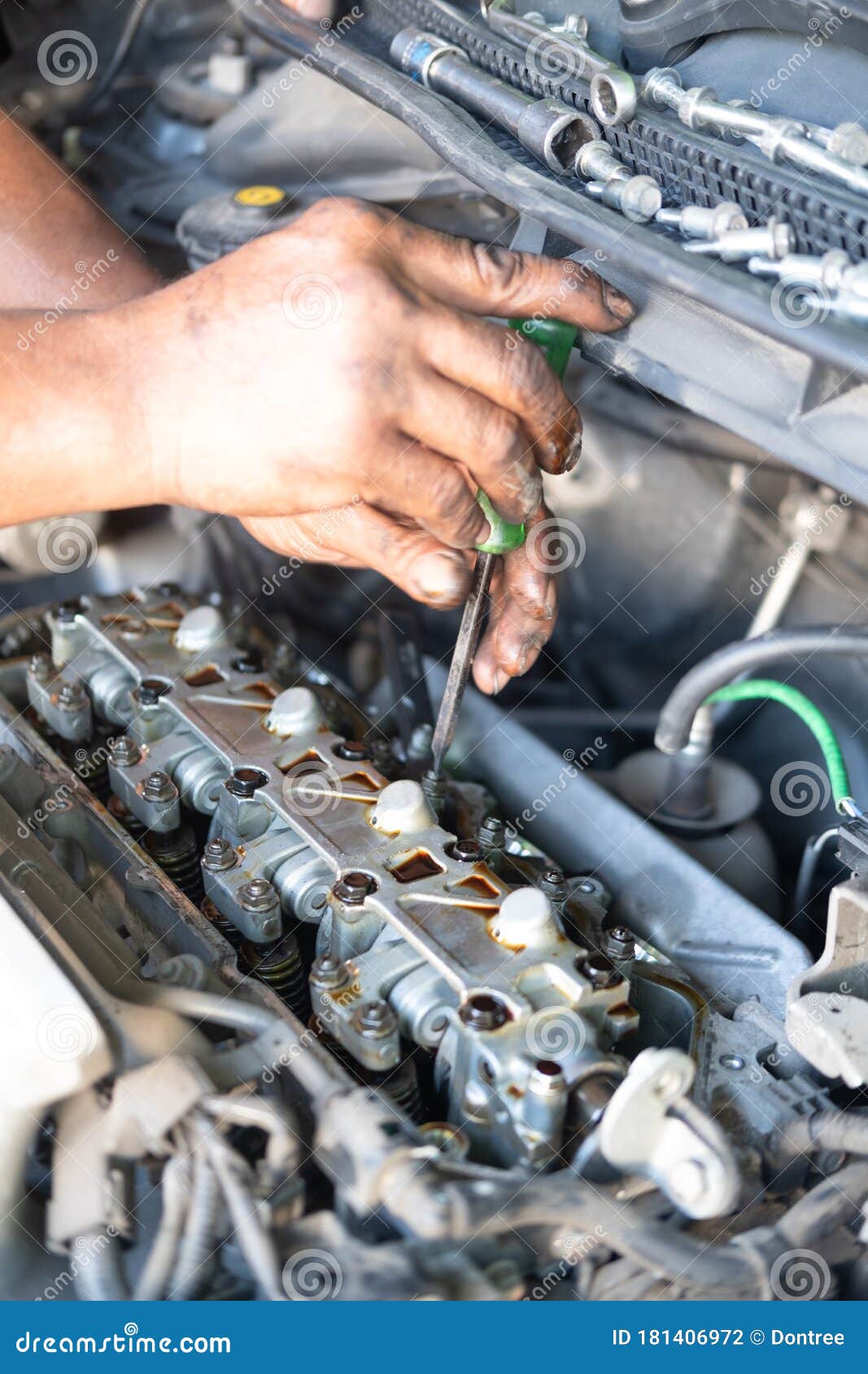 Hand with Screwdriver Checking Car Engine Stock Photo - Image of check ...