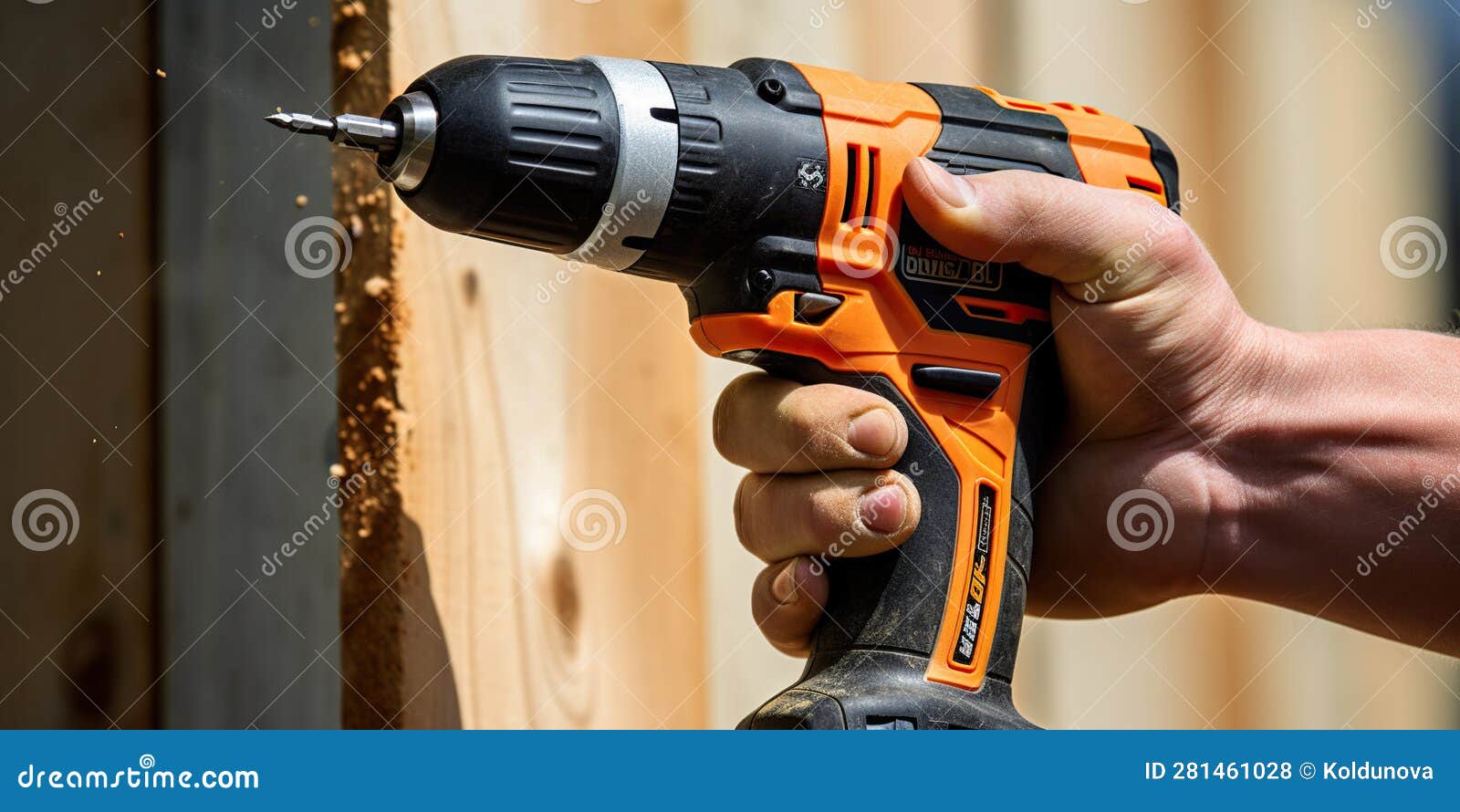 Hand Screws in a Wall Using an Electric Screwdriver , Concept of DIY ...