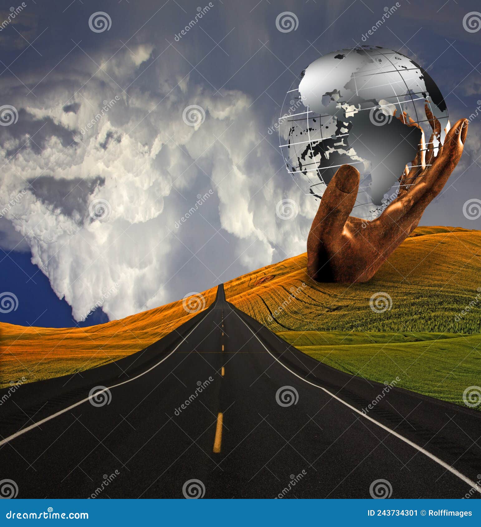 Hand Sculpture Holds Planet Earth Stock Illustration - Illustration of ...