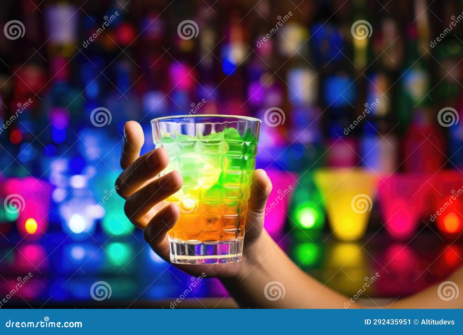 Hand Seizing a Daiquiri Glass, Party Lights at Back Stock Image - Image ...