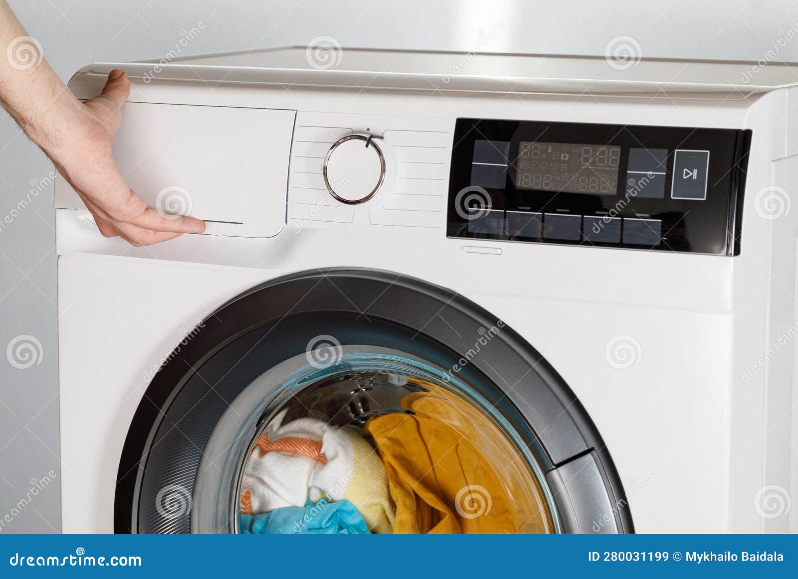 The Hand Select Settings for Laundry on Modern Digital Display. Close ...