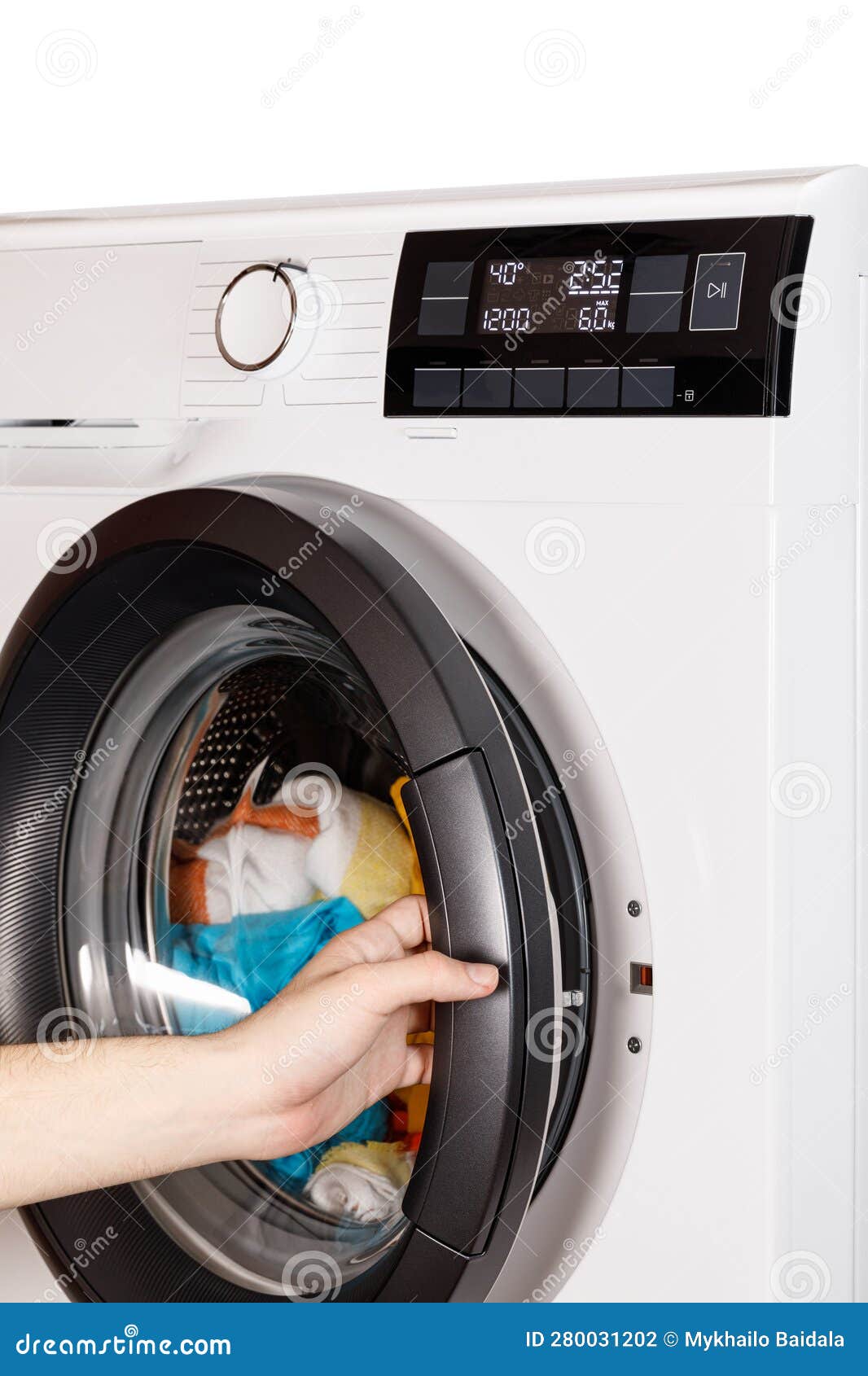 The Hand Select Settings for Laundry on Modern Digital Display. Close ...