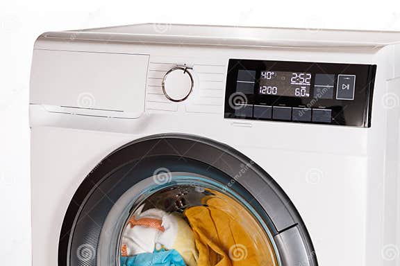 The Hand Select Settings for Laundry on Modern Digital Display. Close ...