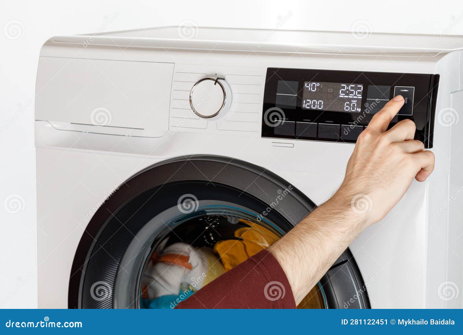 The Hand Select Settings for Laundry on Modern Digital Display. Close ...