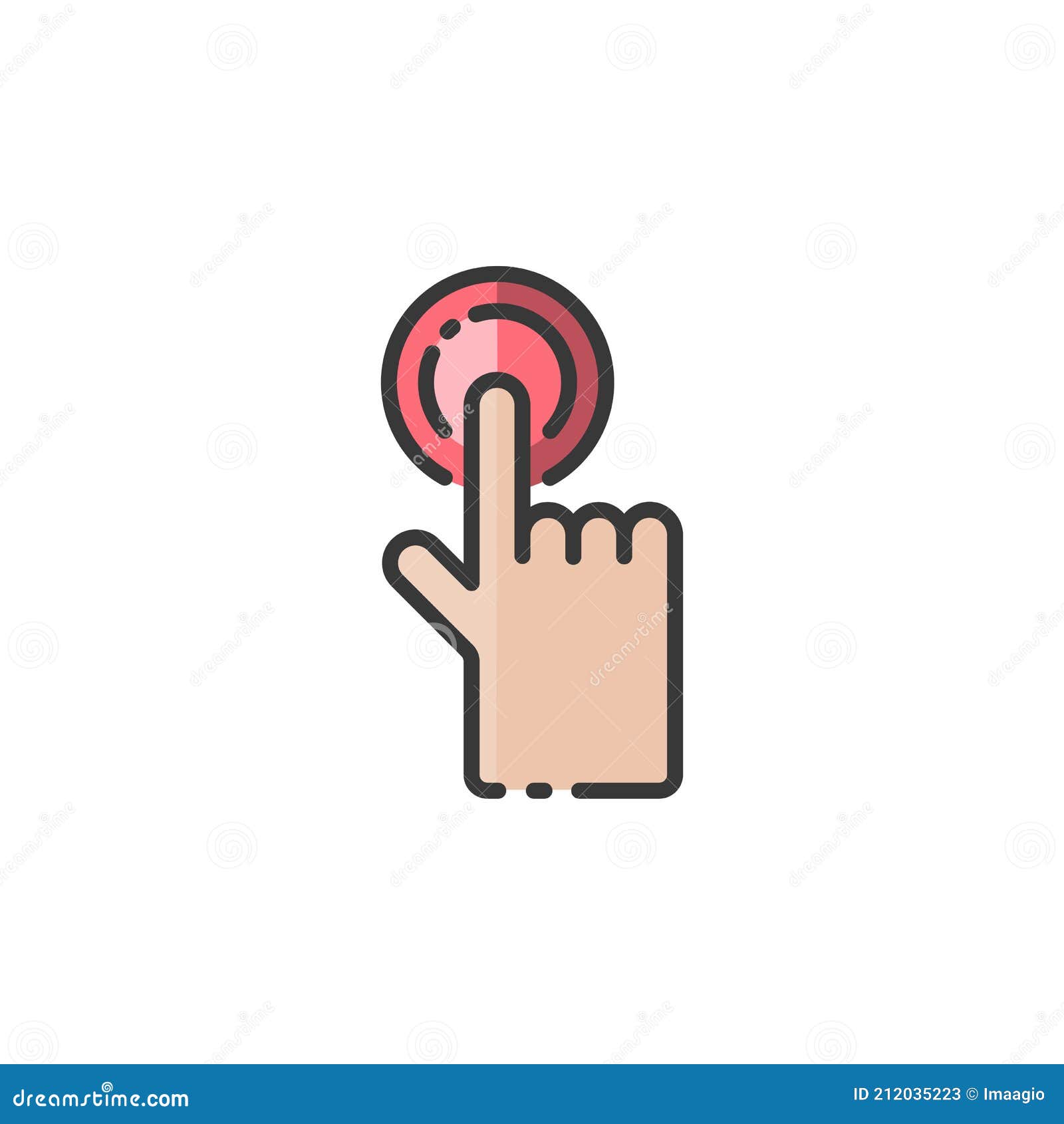 Hand Selecting Button. Finger Touch and Press the Item. Filled Color ...