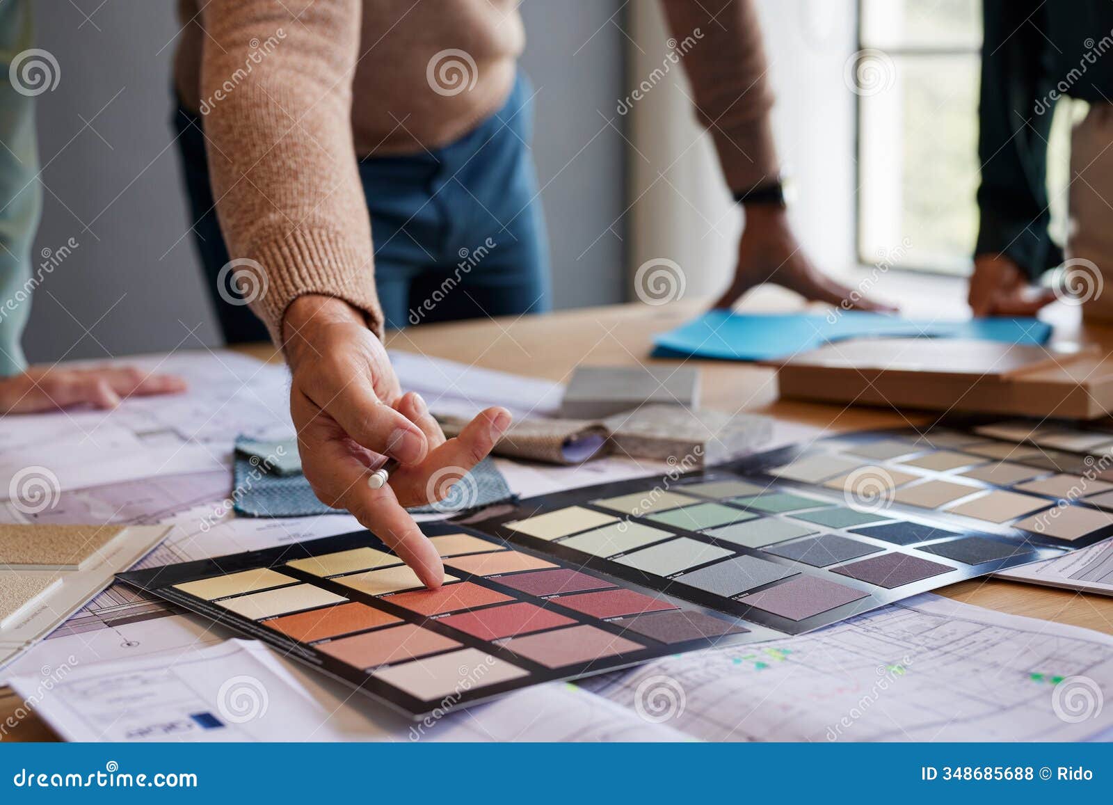 Close Up of Architect S Hand Pointing Color Palette during Meeting ...