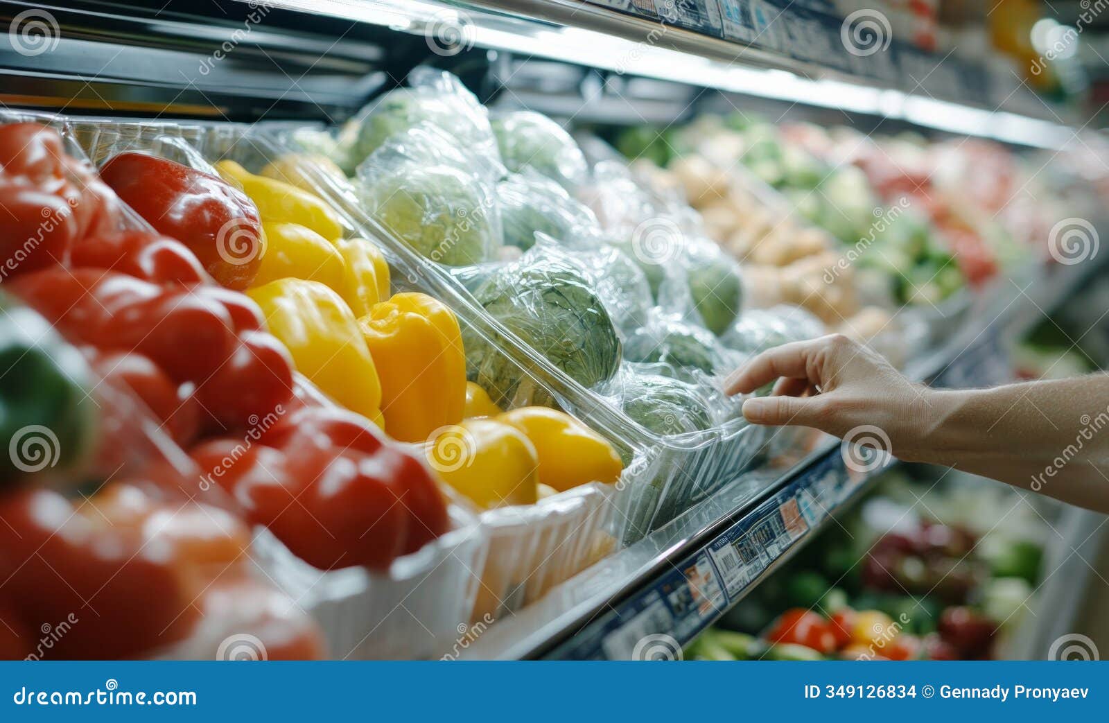 Hand Selecting Fresh Vegetables in Grocery Store Produce Aisle Stock ...