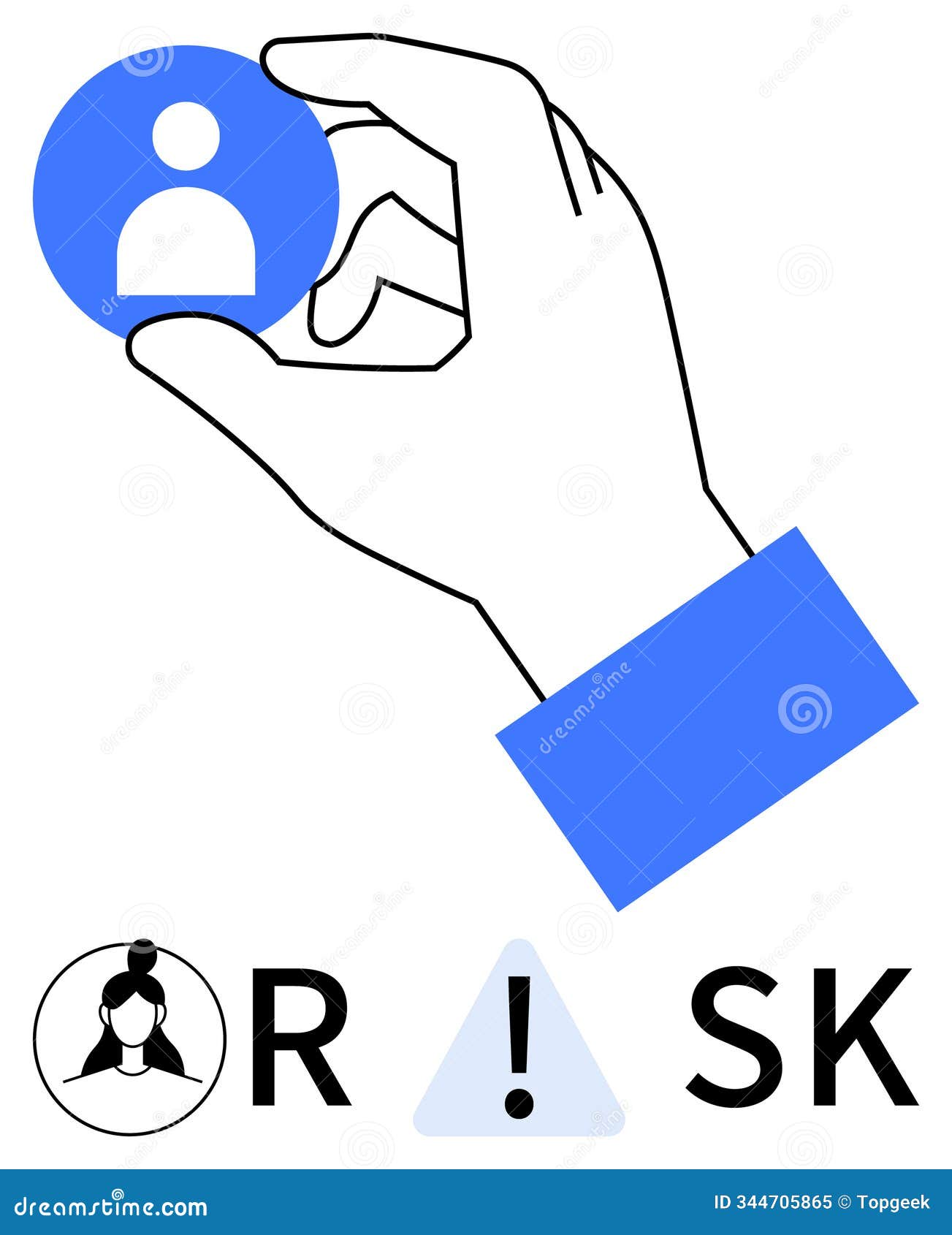 Hand Selecting User Profile Icon with Risk Warning Symbol Highlighting ...