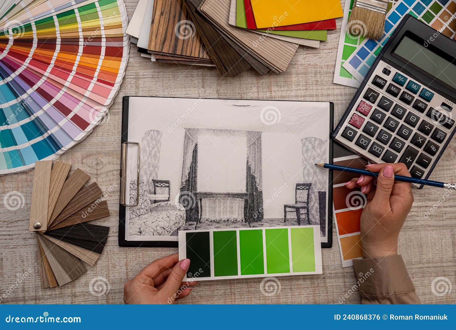 Hand Selects a Color from the Palette on Architectural Plan Stock Photo ...