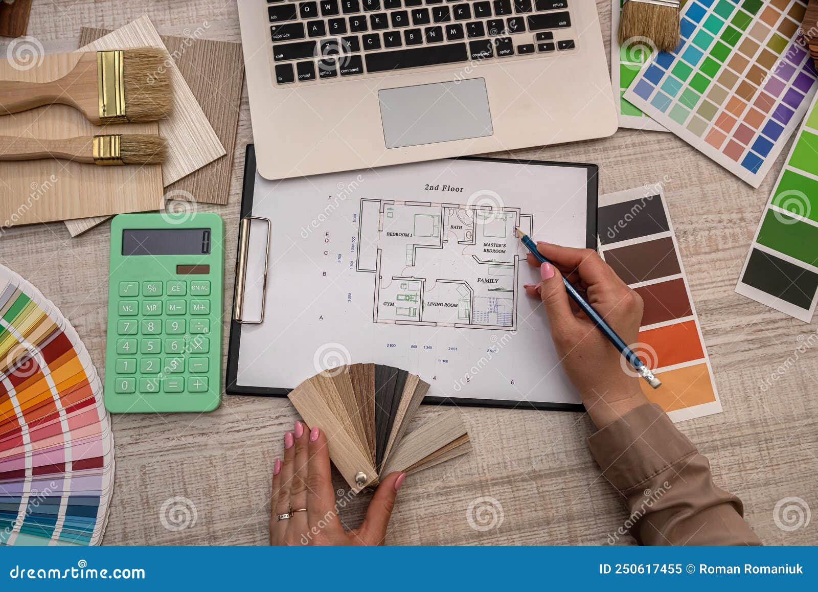 Hand Selects a Color from the Palette on Architectural Plan Stock Image ...