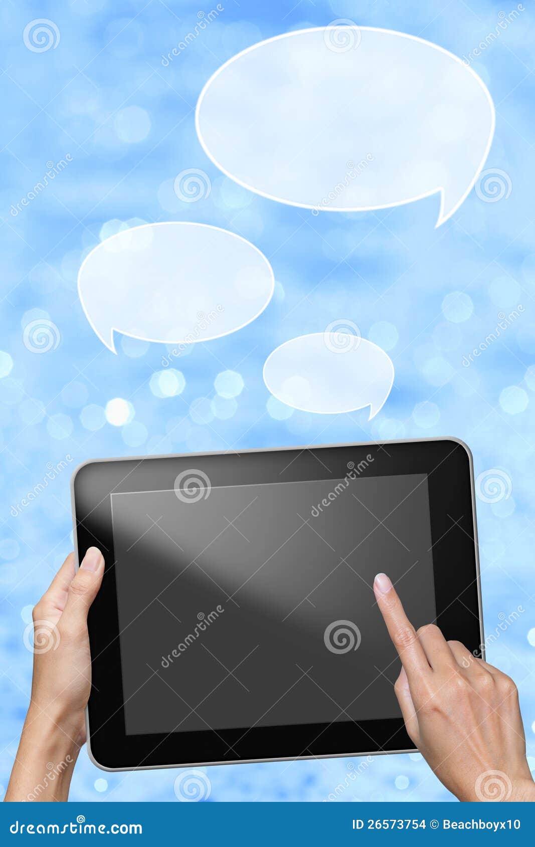 Hand Send Message from Tablet Stock Photo - Image of communication ...