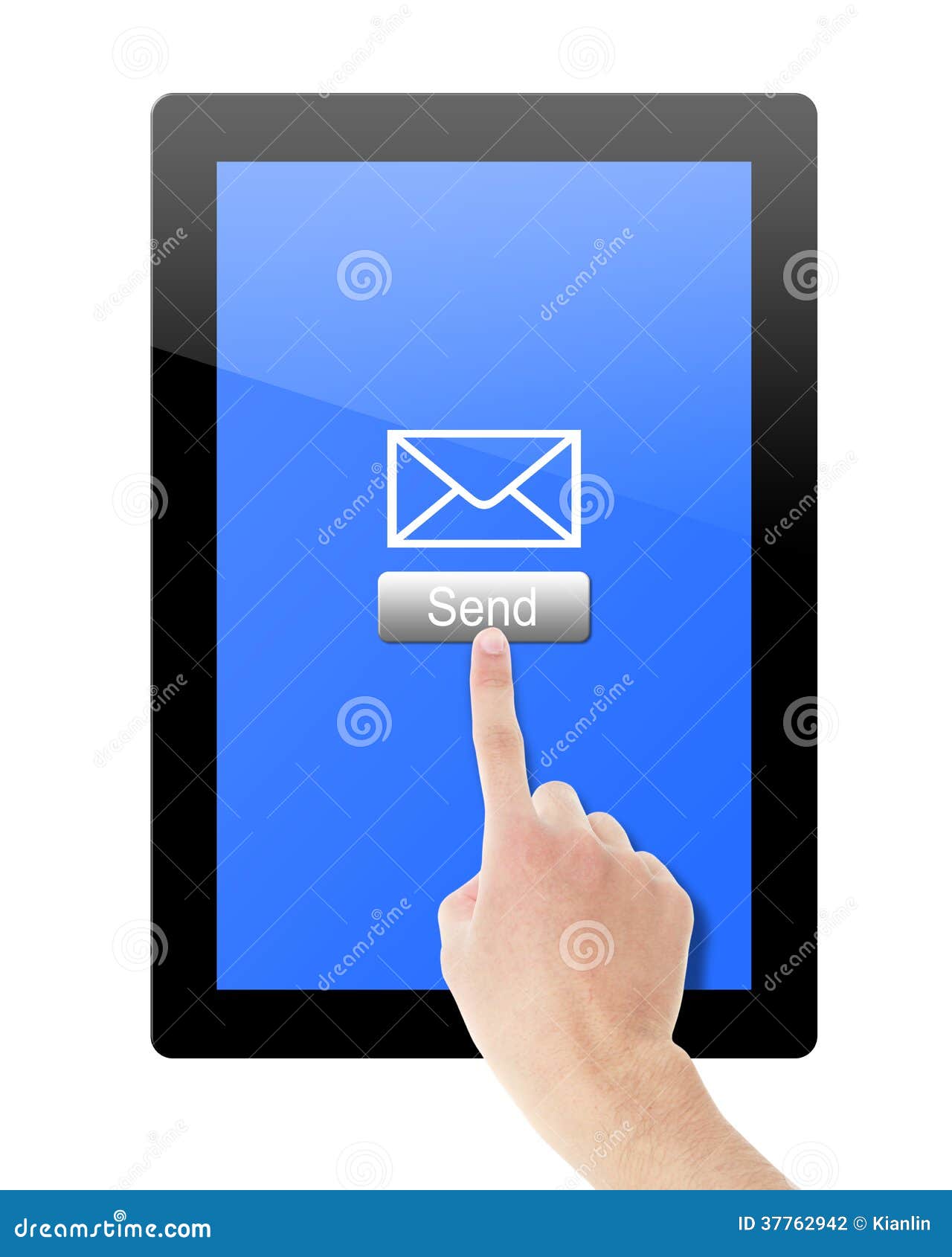Hand Send Message from Tablet Stock Photo - Image of hightech ...