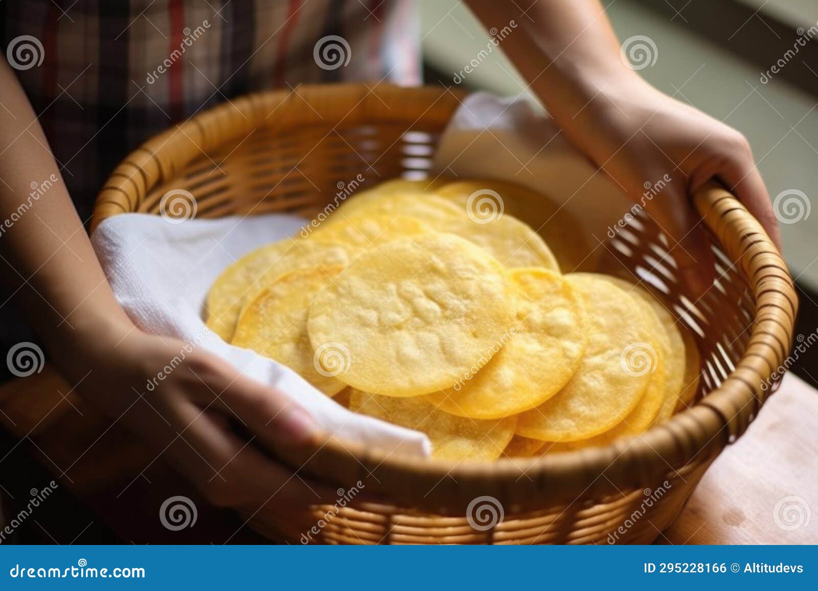Hand Serving Arepas in a Basket Stock Photo - Image of generated ...