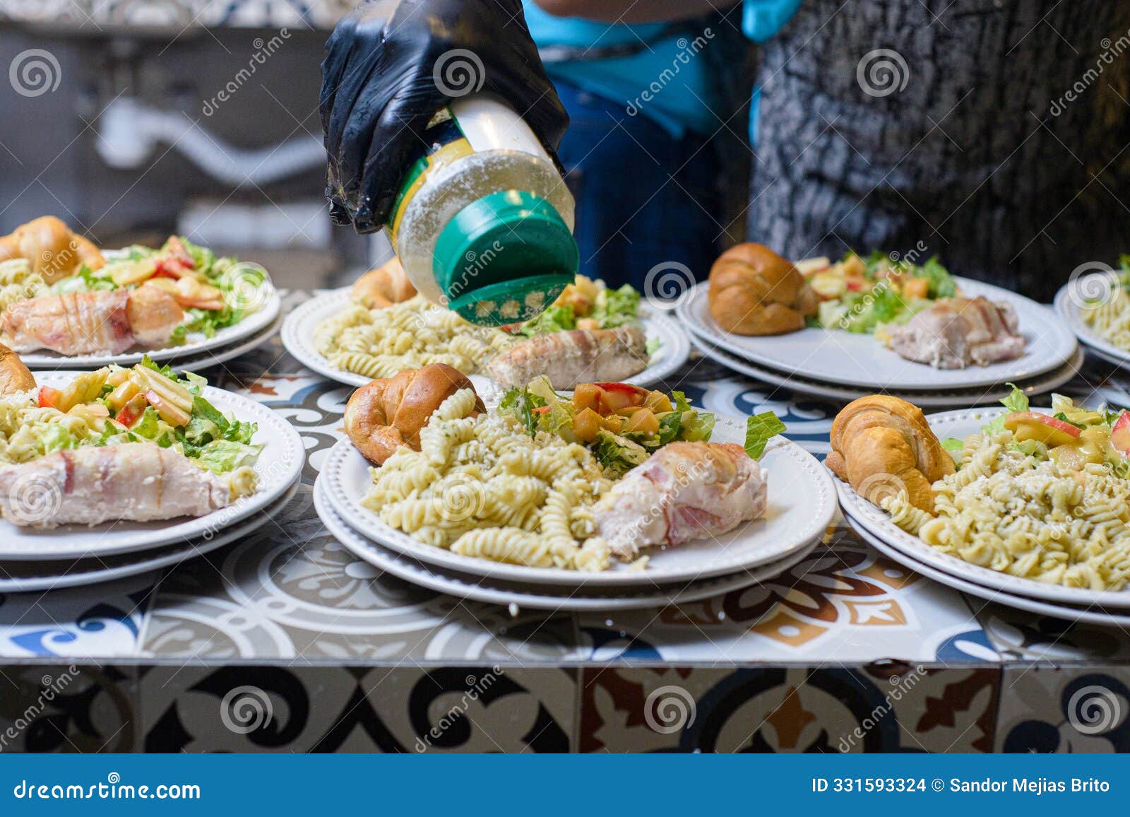 Hand Serving Food on a Plate. Catering Service Stock Photo - Image of ...