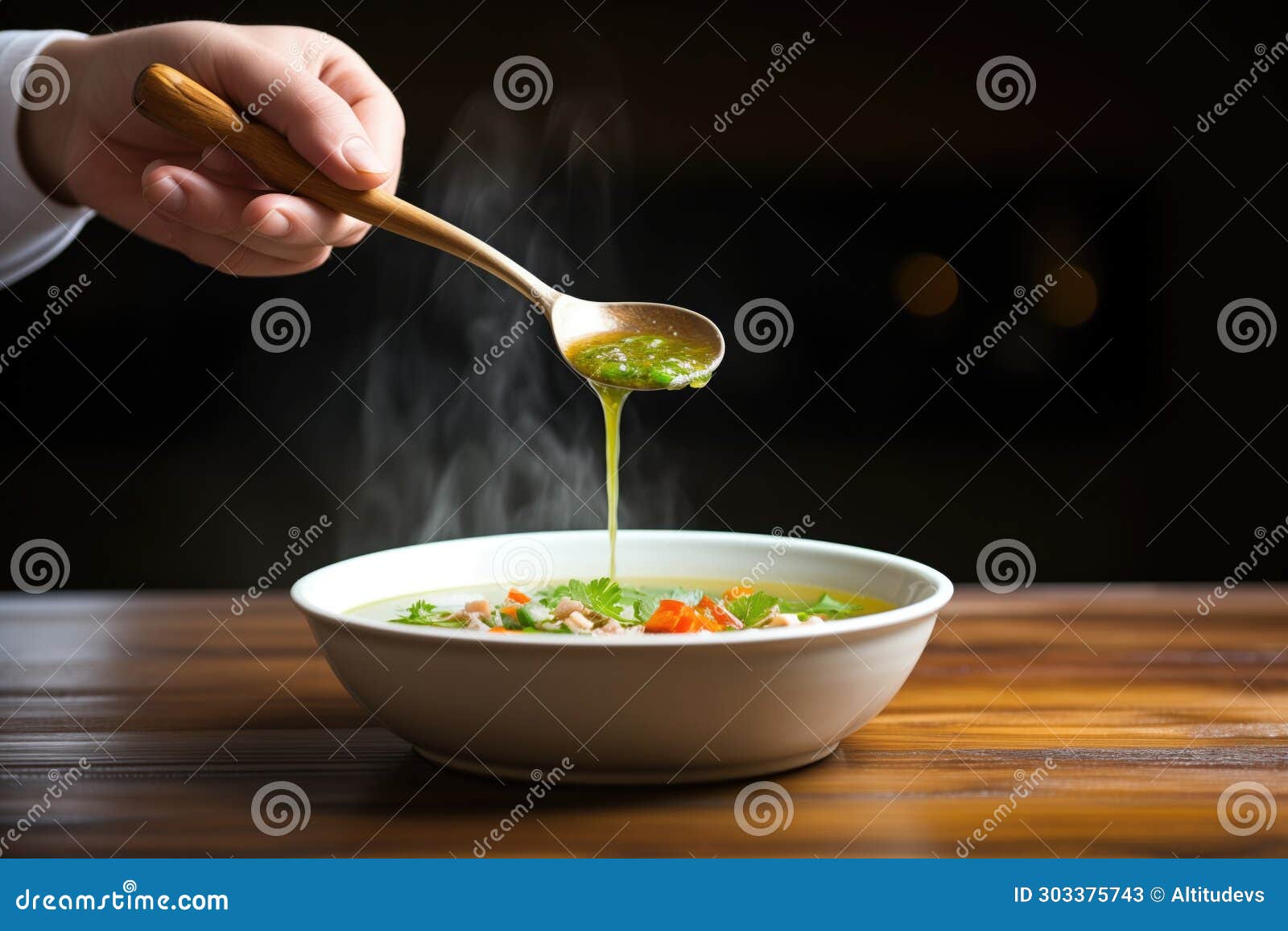 Hand Serving Minestrone, Soup Pouring from Ladle Stock Image - Image of ...