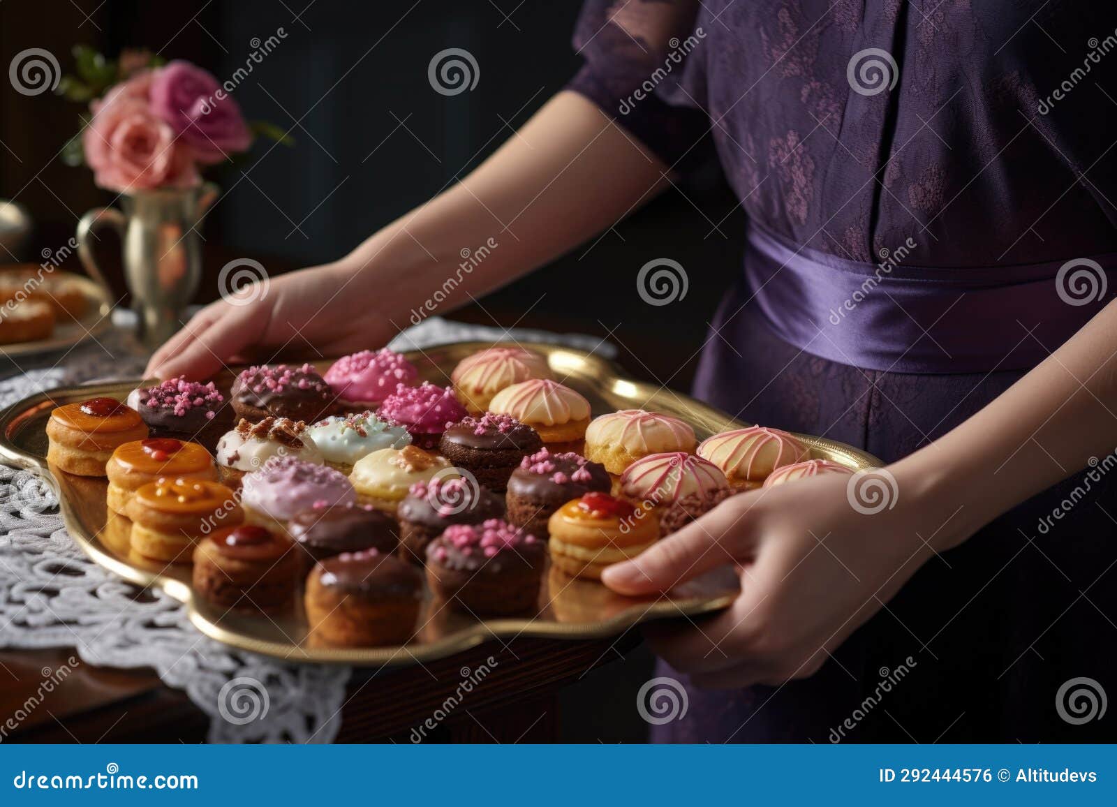 Hand Serving a Tray of Assorted Donuts Stock Illustration ...