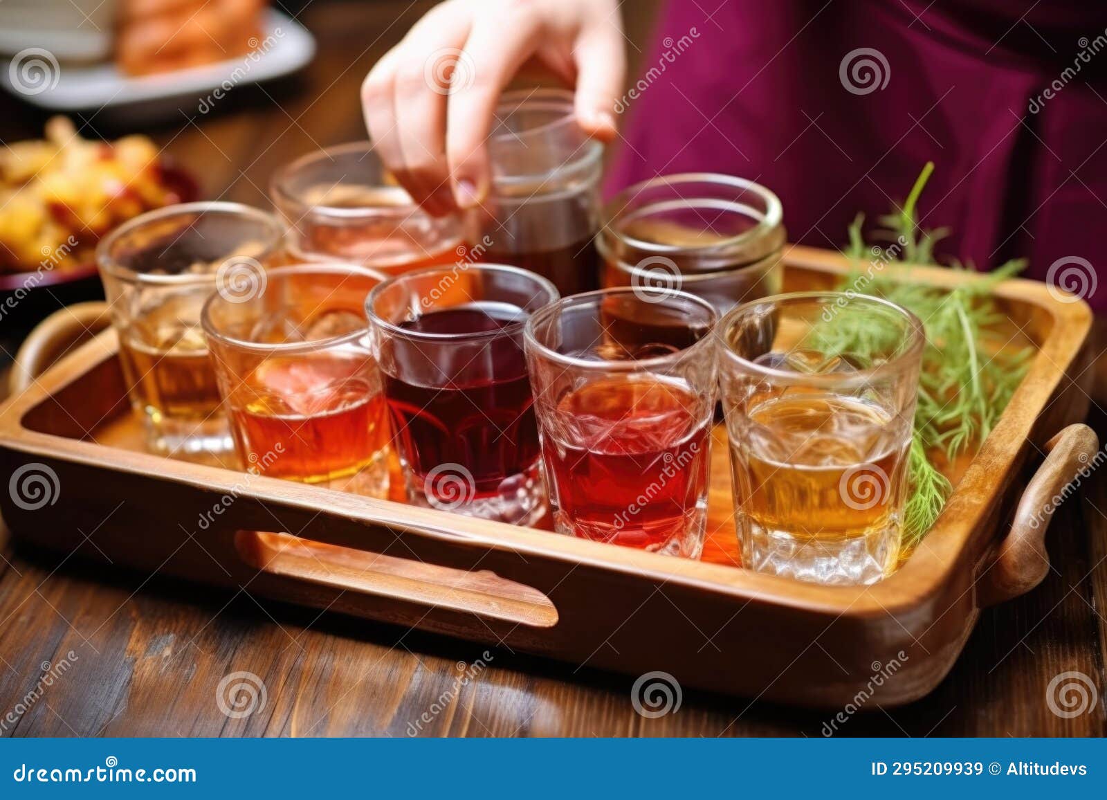 Hand Setting Down a Tray with a Pitcher and Glasses of Kvass Stock ...