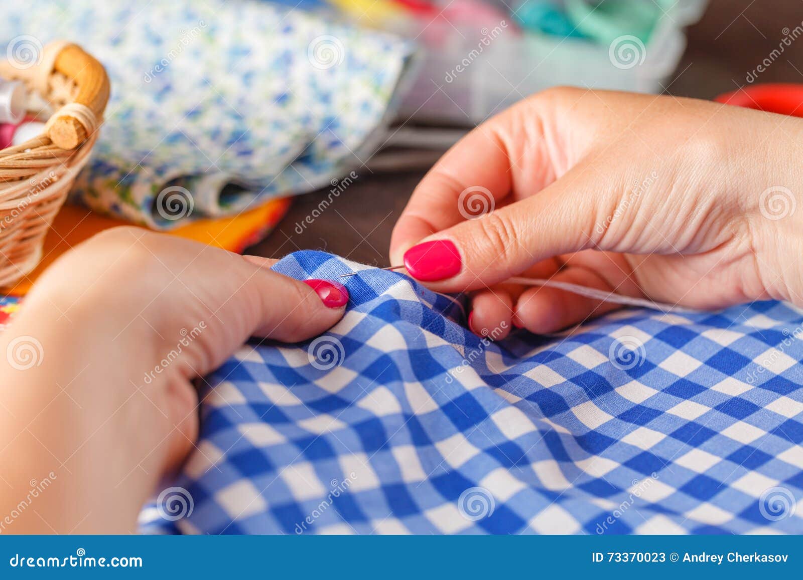 Hand Sew. Female Hands Patiently and Wisely Sewing Stock Image - Image ...