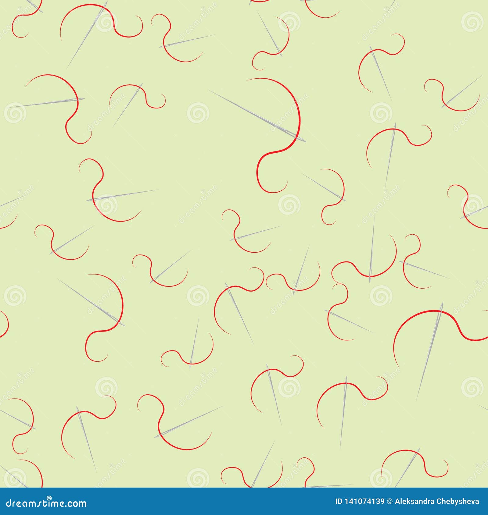 Hand Sewing Element. Needle with Red Thread a Seamless Pattern Stock ...