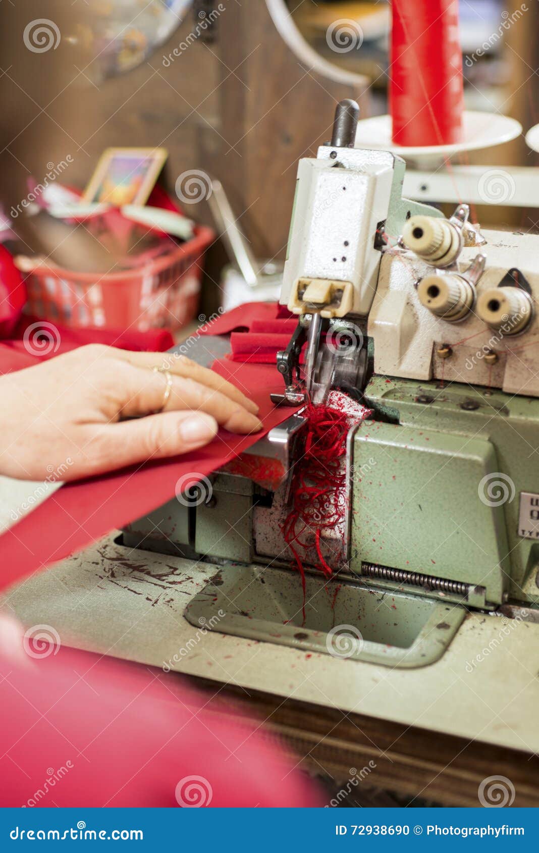 Hand on Sewing Machine Stitching and Trimming Cloth Stock Photo - Image ...