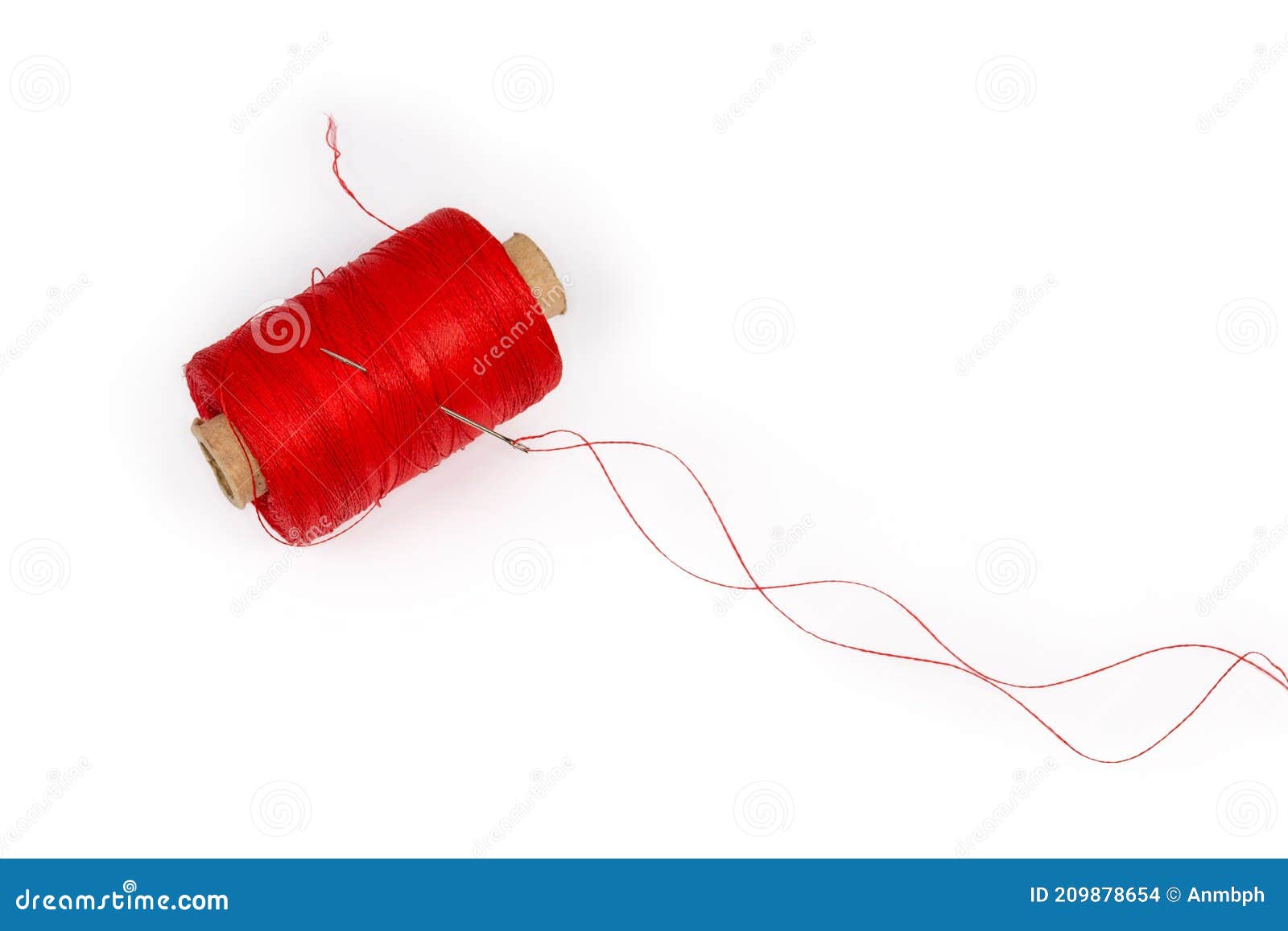 Hand Sewing Needle with Red Thread and Spool, Top View Stock Photo ...