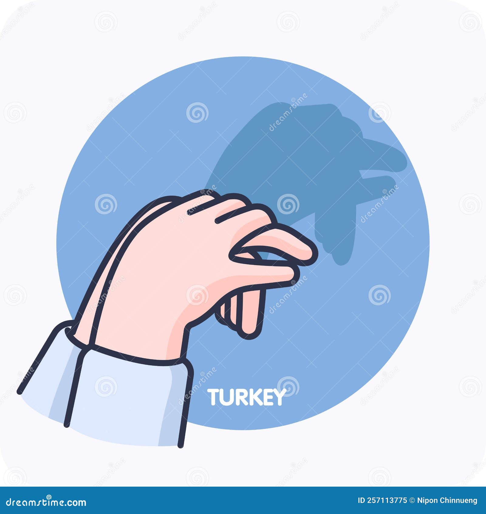 Hand-shadow Artwork Featuring Silhouettes of Turkey Stock Vector ...
