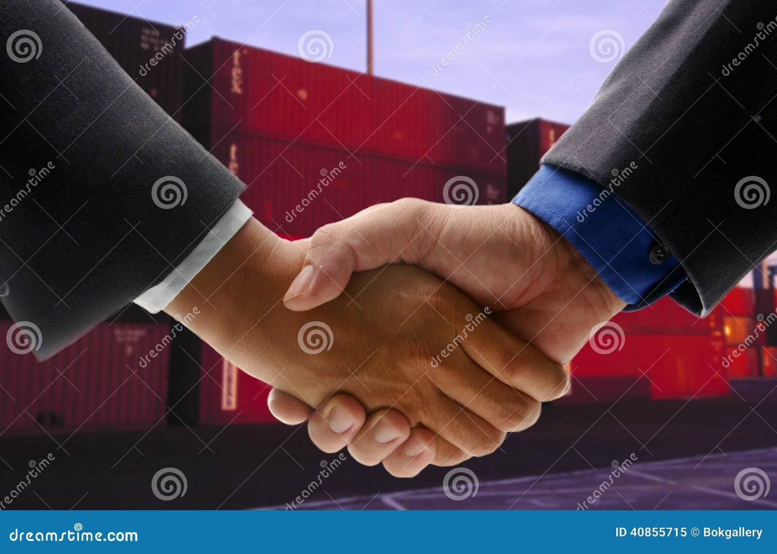 Hand shake at cargo port stock image. Image of trade - 40855715