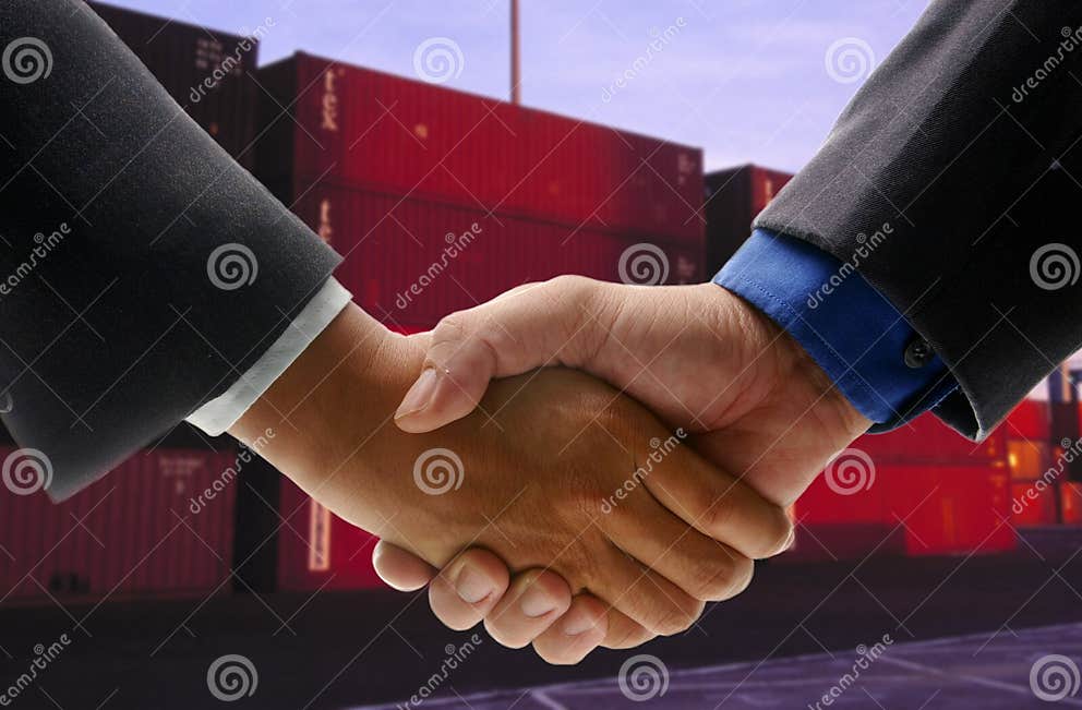 Hand shake at cargo port stock image. Image of trade - 40855715
