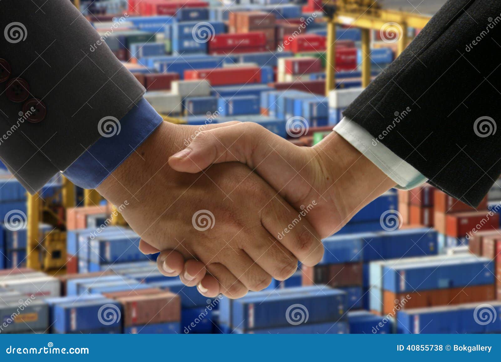 Hand shake at cargo port stock photo. Image of export - 40855738