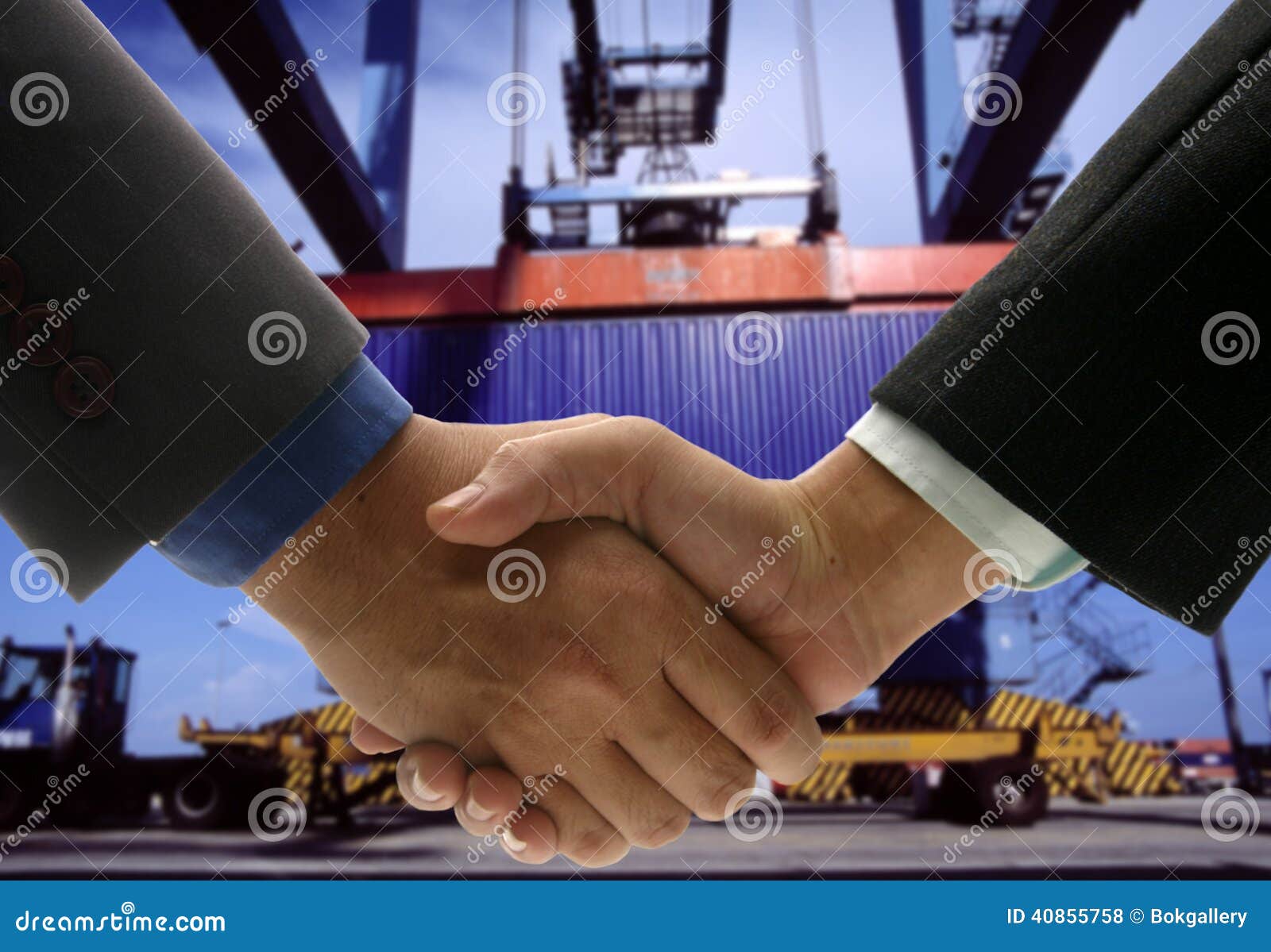 Hand shake at cargo port stock photo. Image of horizontal - 40855758