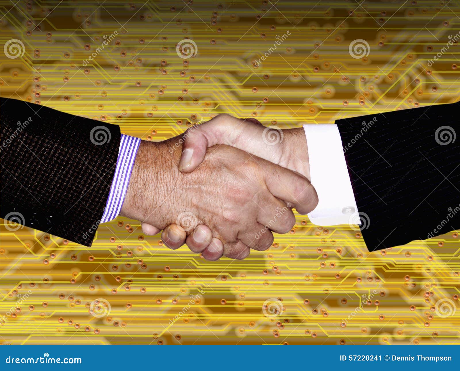 Business Men Shaking Hands Technology Cyberspace Circuit Board Internet ...