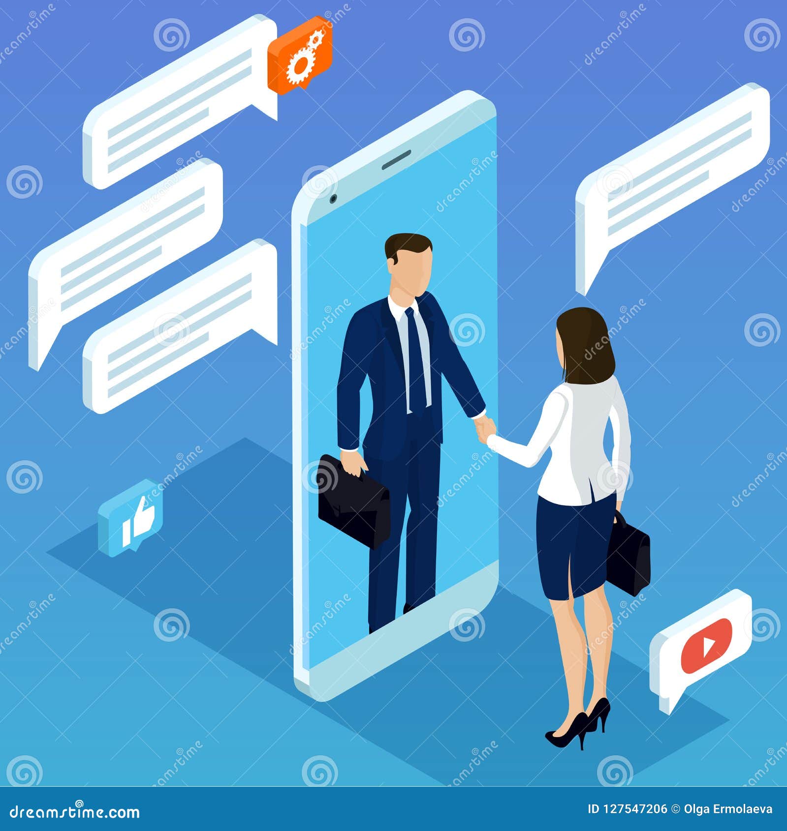 Hand Shake through Mobile Screen Stock Vector - Illustration of comment ...