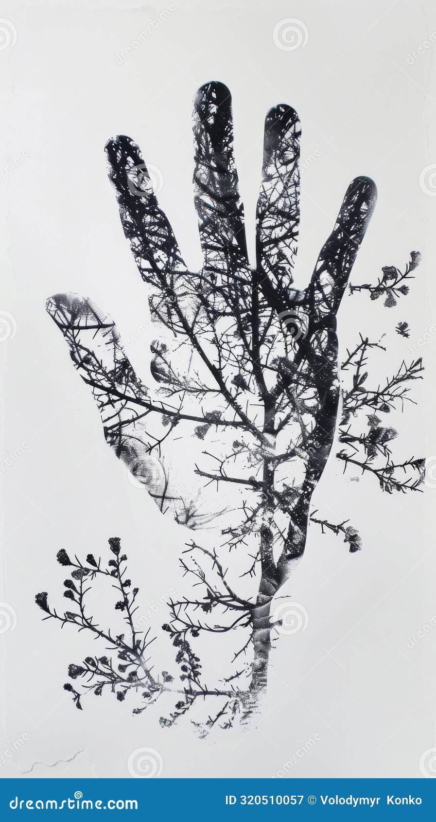 Hand Shaped Silhouette with Tree Branches Overlay Stock Image - Image ...