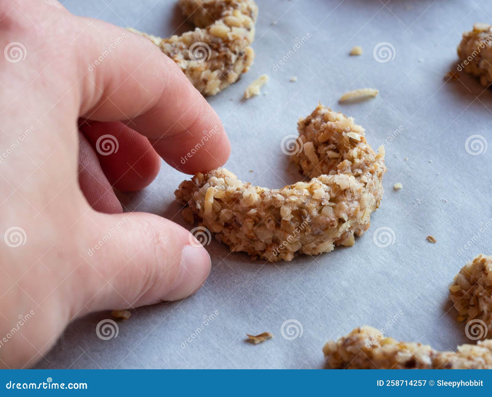 Hand Shaping Raw Christmas Sweets on Baking Tray Stock Image - Image of ...