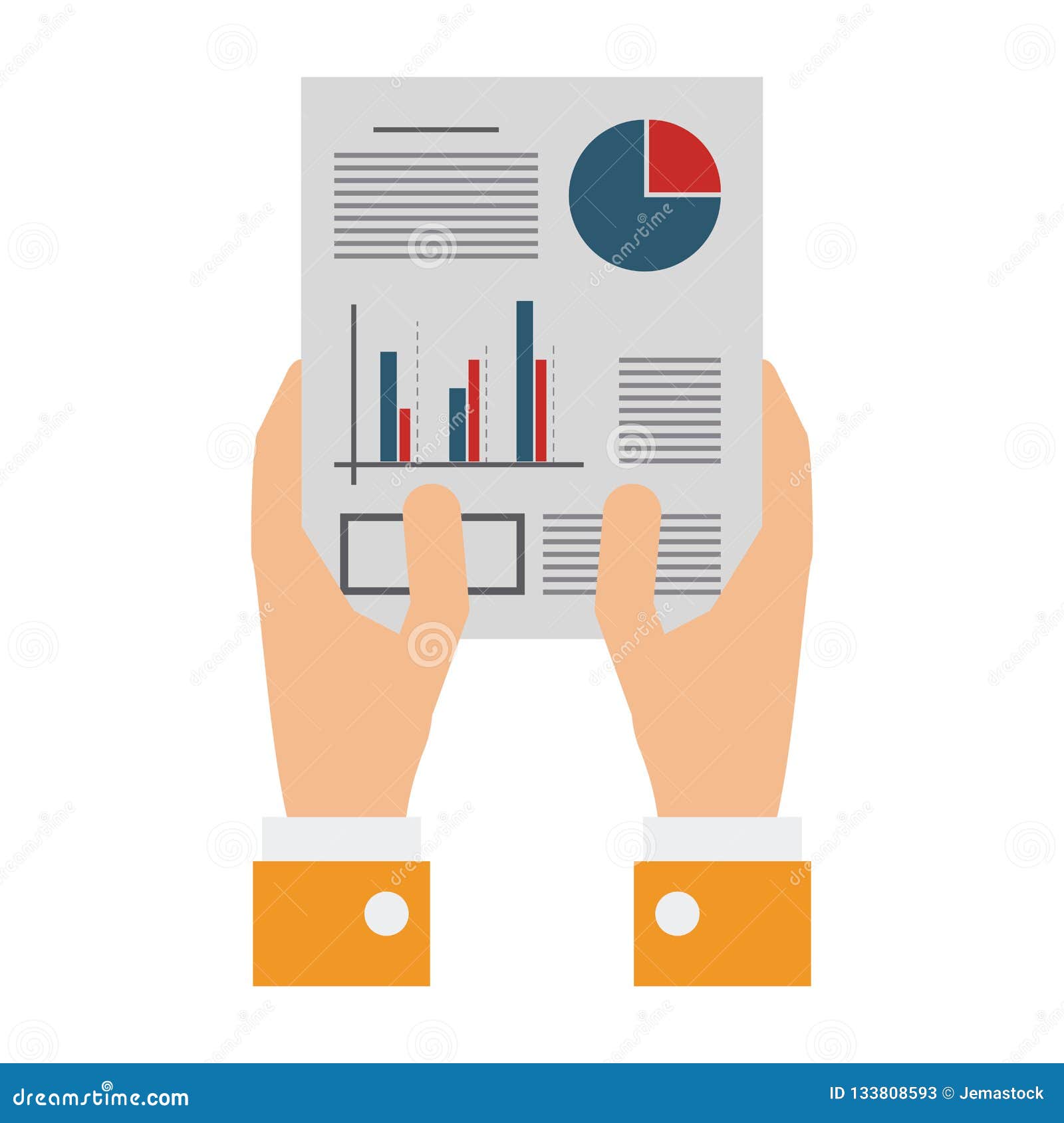 Hand with sheet graph stock vector. Illustration of achievement - 133808593