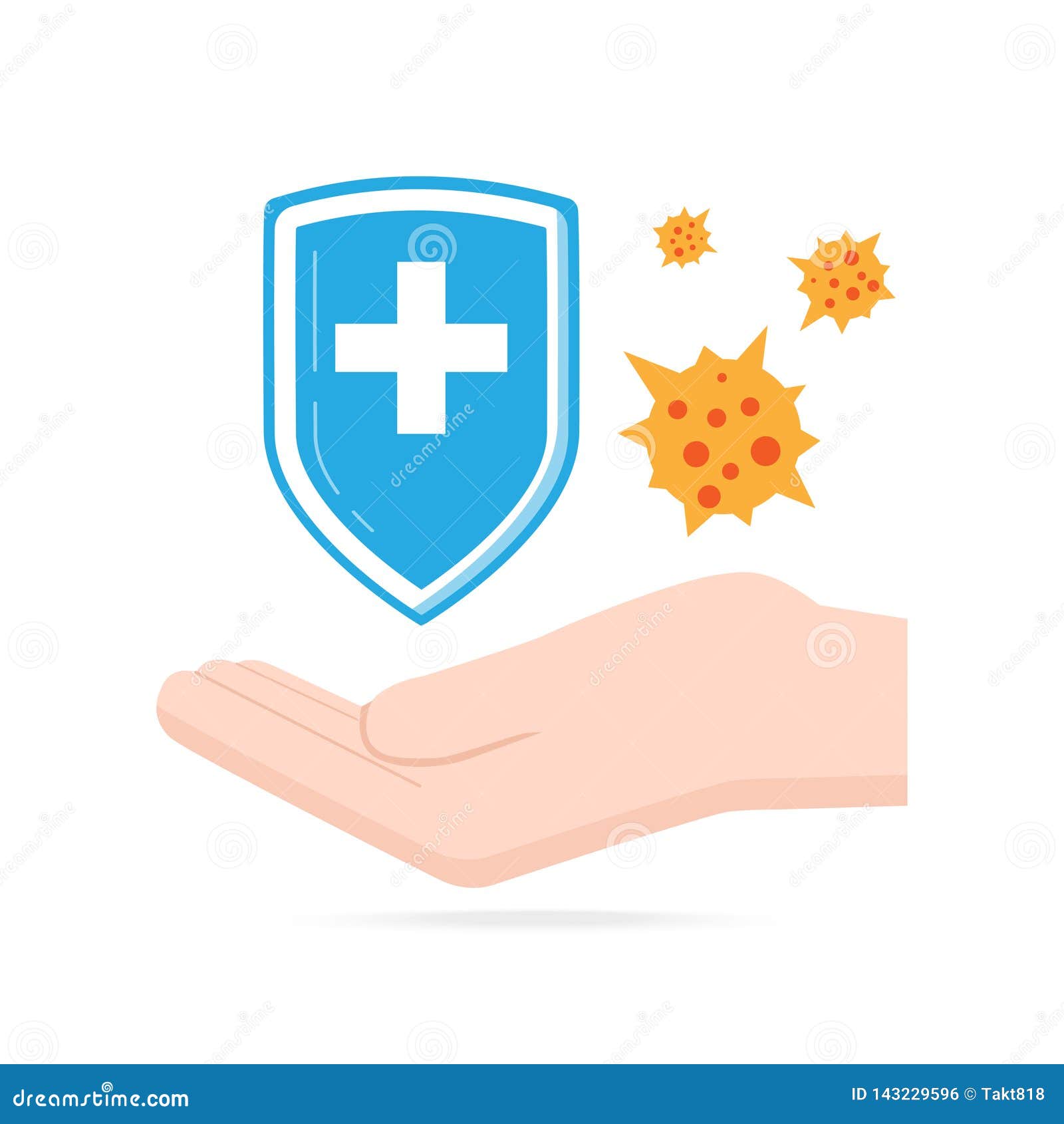 Hand and Shield Using Antibacterial, Virus Icon, Medical Illustration ...
