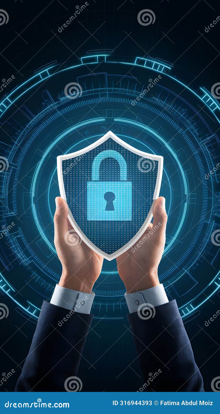 Hand Shields Blue Lock on Shield for Tech Security Concept Stock ...