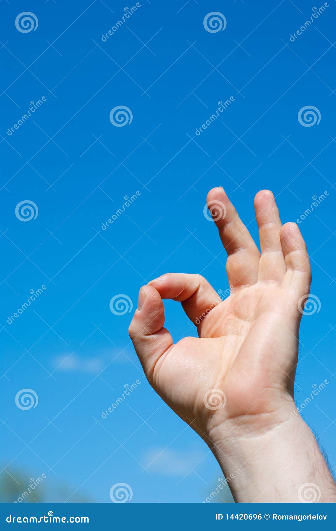 Hand show ok sigh stock photo. Image of wrist, hand, blue - 14420696