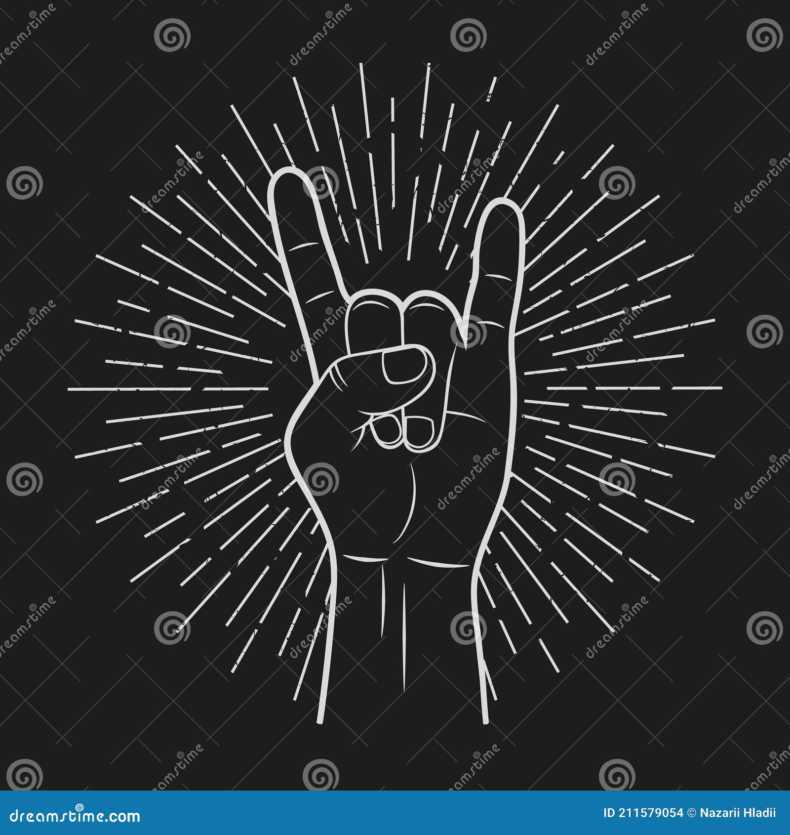 Hand Show Rock Sign. Vintage Style. Vector. Stock Vector - Illustration ...