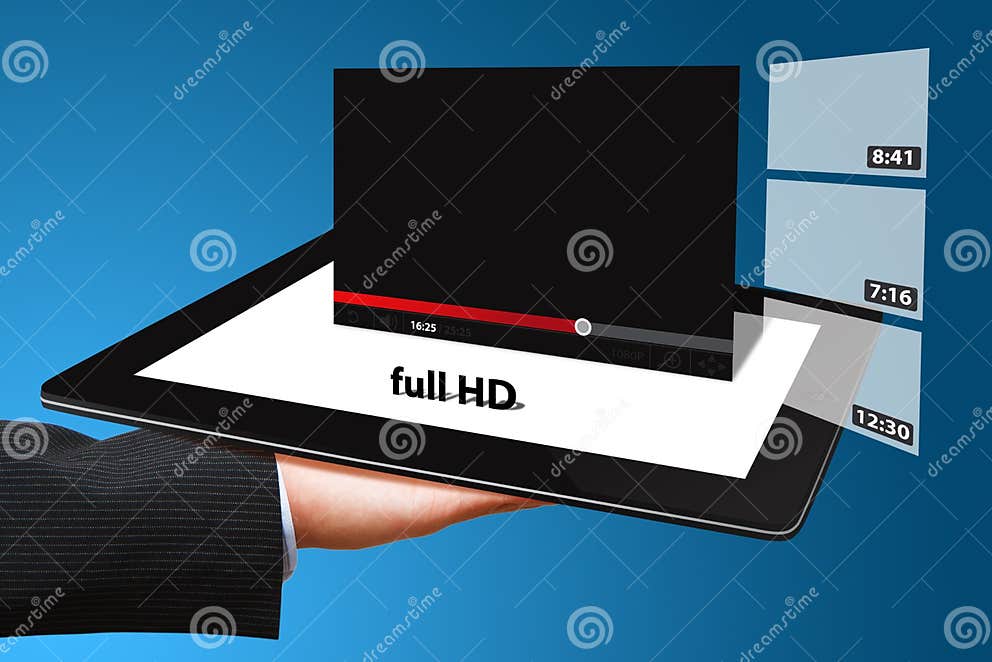 Hand Show Windows VDO Download on Tablet Pc Stock Photo - Image of ...