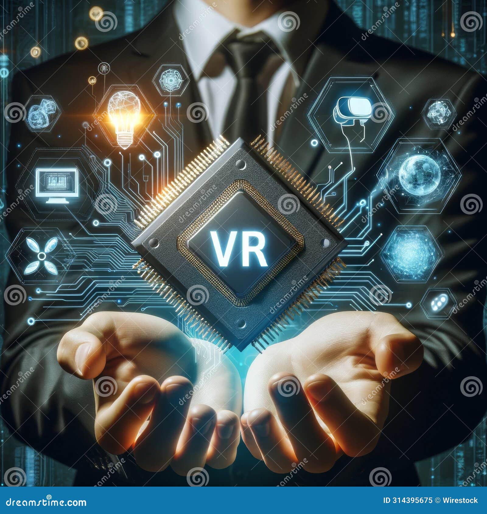Futuristic VR Technology Interface in Hand Stock Image - Image of ...