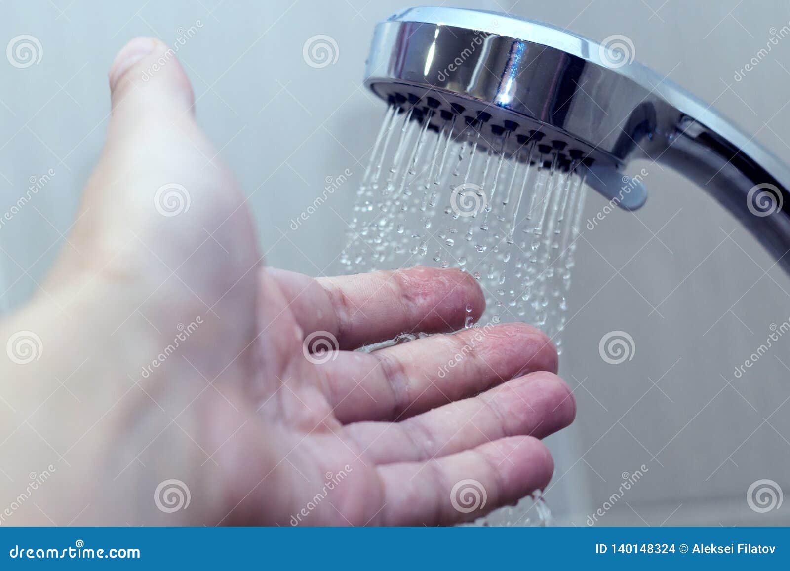 Hand in the Shower Test Water Temperature Stock Photo - Image of male ...