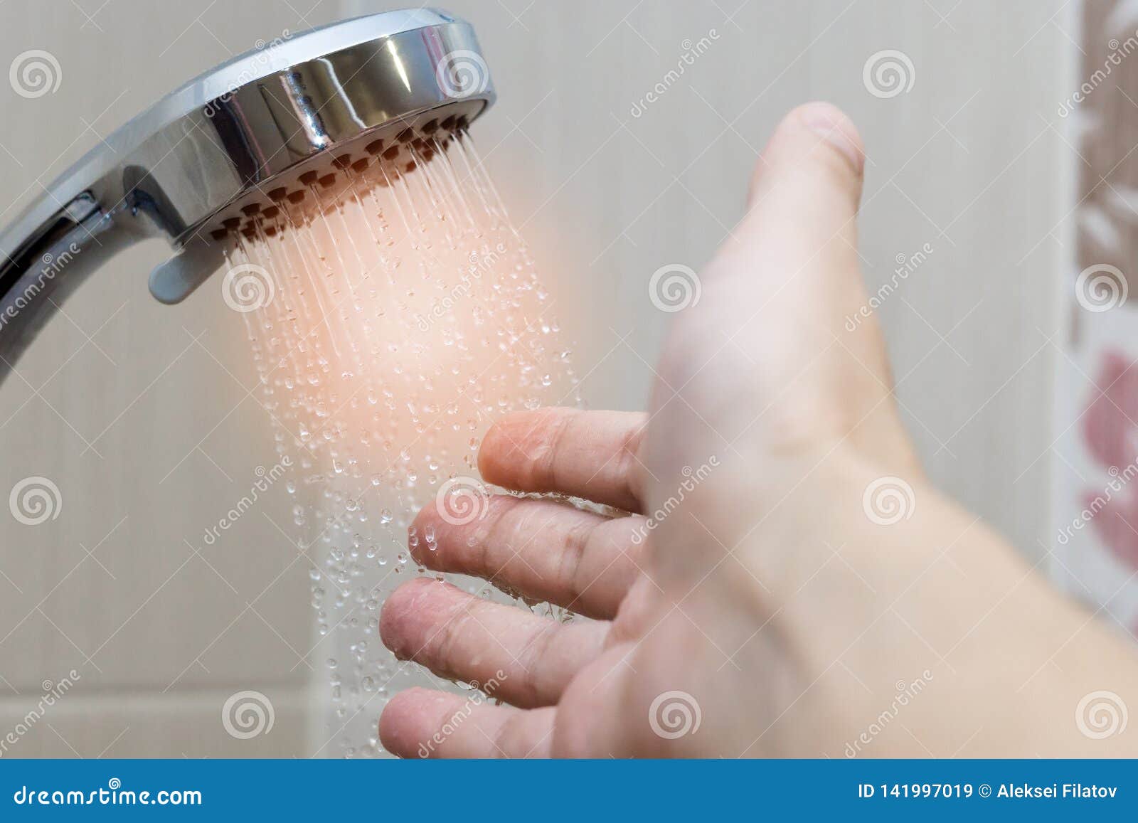 Hand in the Shower Test Water Temperature Stock Image - Image of drops ...