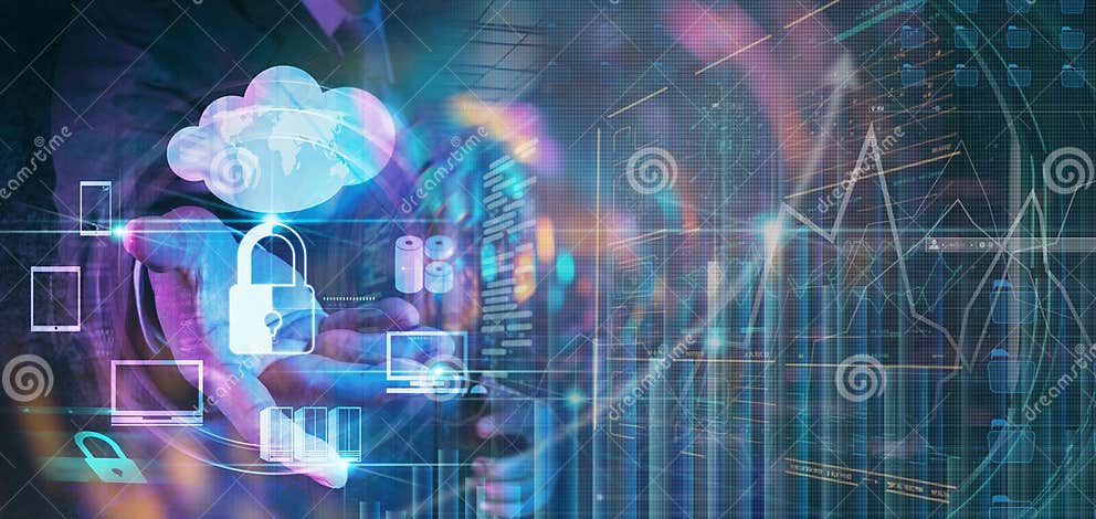 Hand Showing a Cloud Computing Cyber Security and Data Protection Information Privacy Internet ...