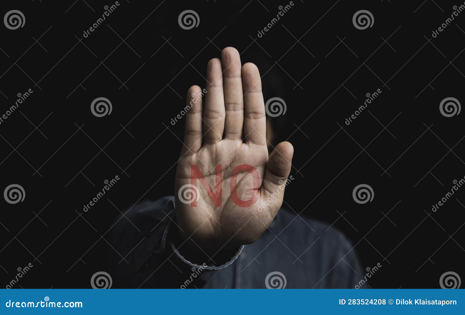 Hand Showing Gesture with Red No Wording for Stop Sign Stock Photo ...