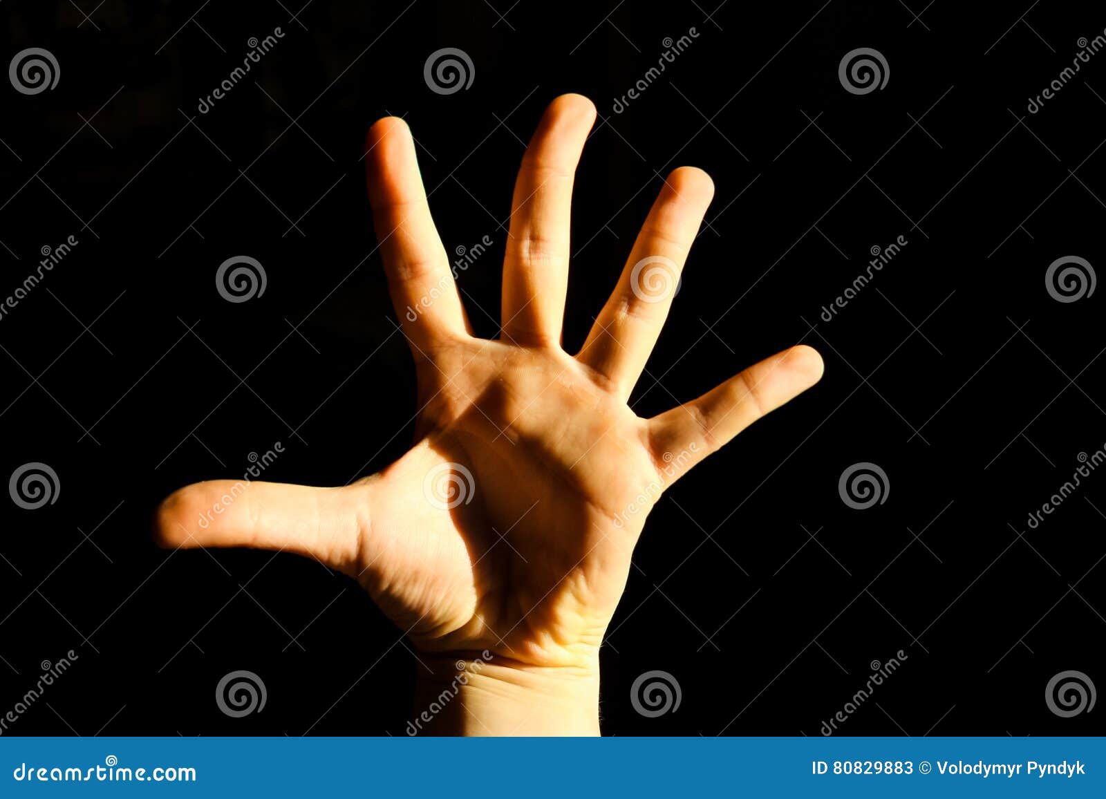 Hand Showing High Five Fingers on Black Background Stock Image - Image ...
