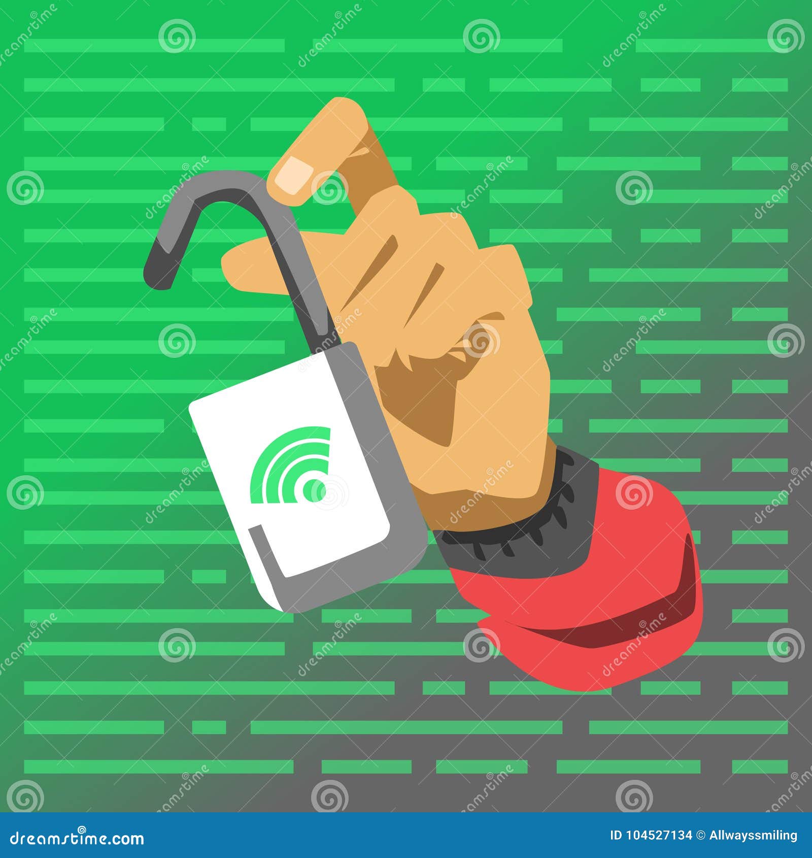 Hand Showing Opened Lock. Hacker Attack Vector Illustration ...