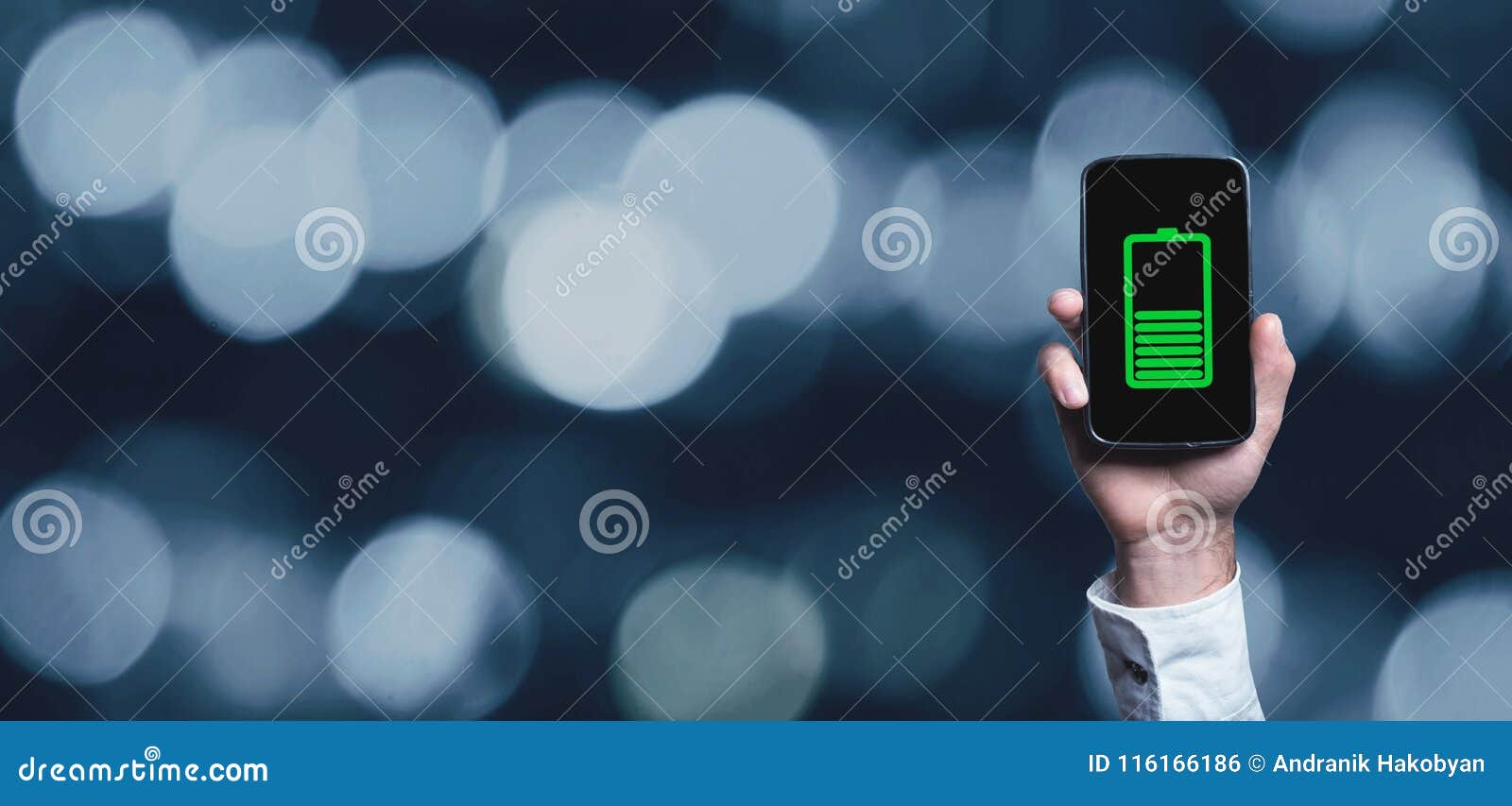 Hand Showing Phone with Green Battery Icon on Screen. Stock Photo ...