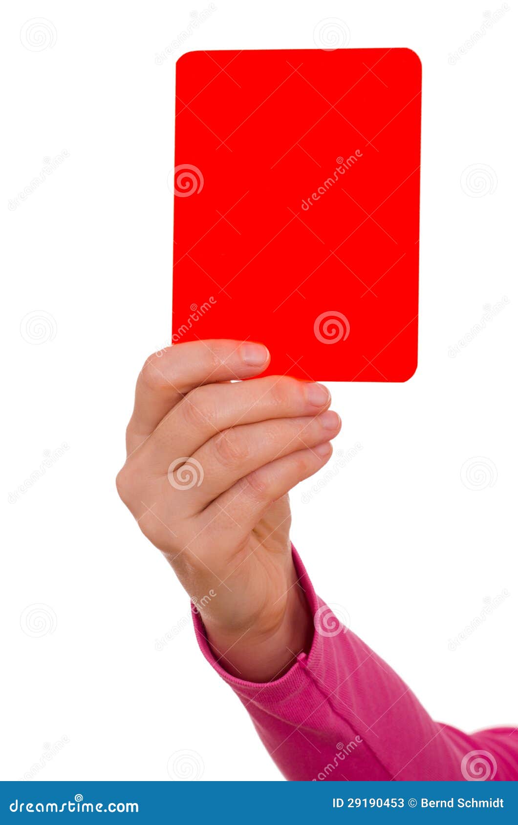 Hand is showing a red card stock image. Image of incident - 29190453