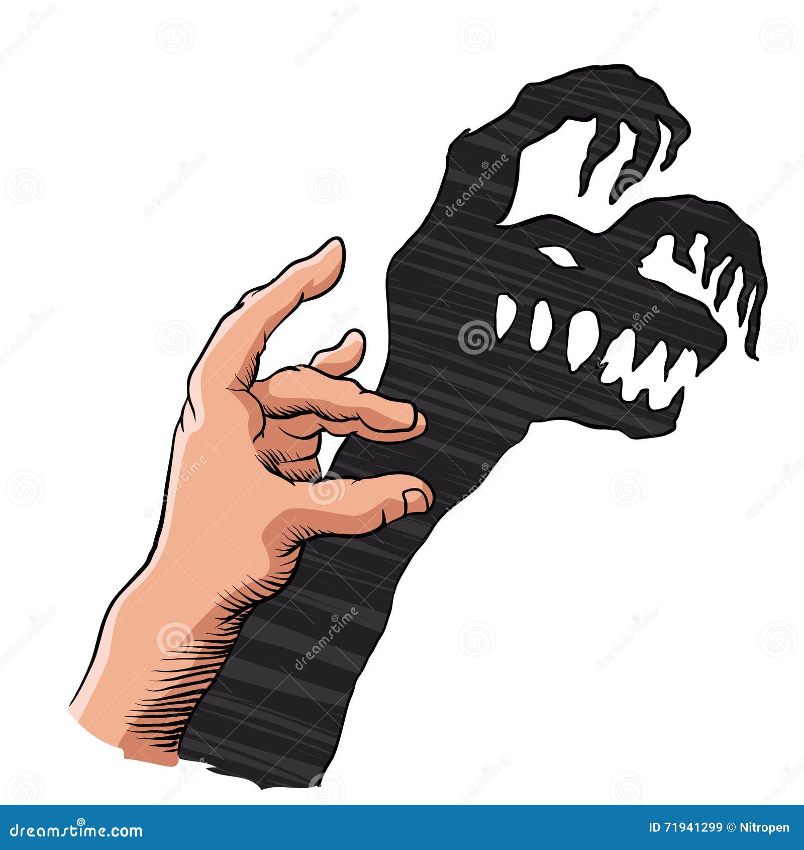 Hand Showing Scary Monster on the Wall. Stock Vector - Illustration of ...